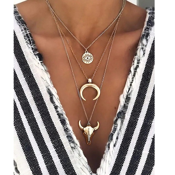 Jewelry | Western Moon Evil Eye Multilayer Necklace | Poshmark
